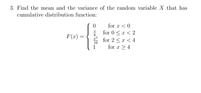 Solved Find the mean and the variance of the random variable | Chegg.com