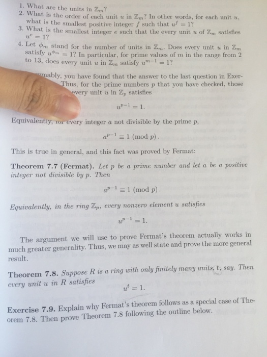 Solved 1. What are the units in Zm? 2. What is the order of | Chegg.com