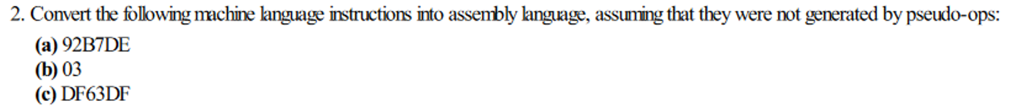 Solved Convert the following machine language instructions | Chegg.com