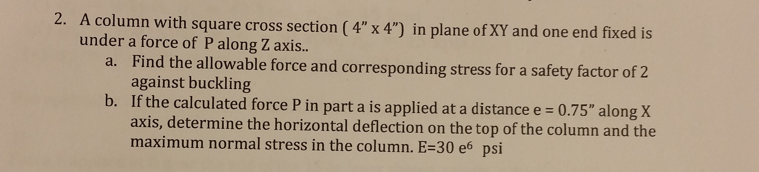 Solved A column with square cross section (4" times 4") in | Chegg.com