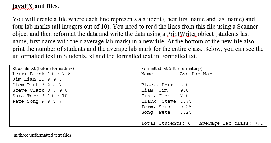 Solved javaFX and files. You will create a file where each | Chegg.com