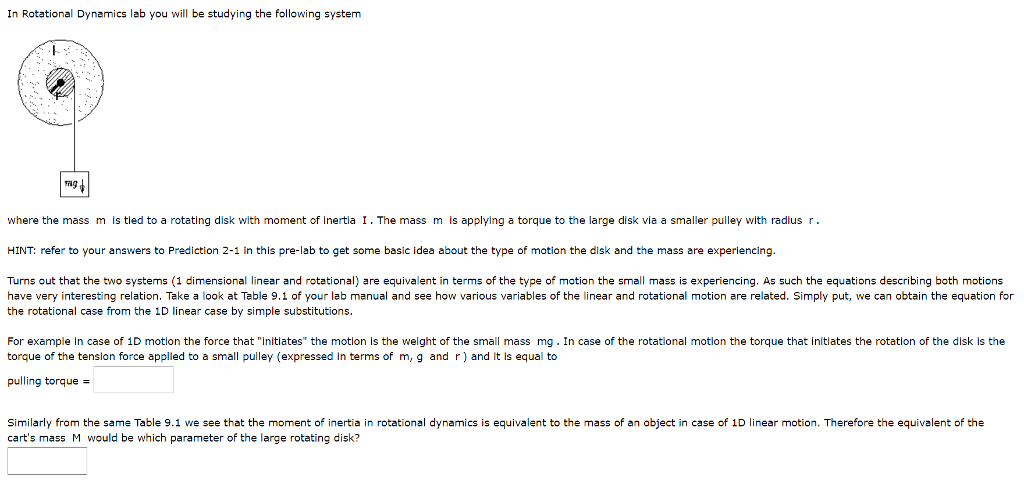 Solved In Rotational Dynamics lab you will be studying the | Chegg.com
