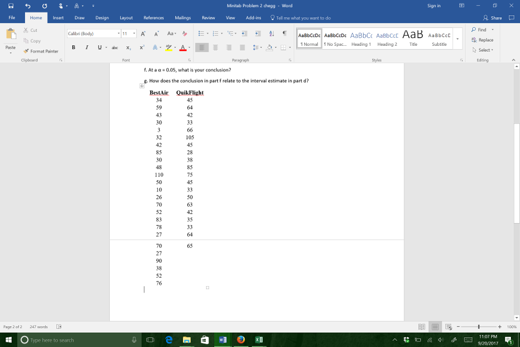 Solved Minitab Problem 2 chegg Word Sign in Insert Draw | Chegg.com