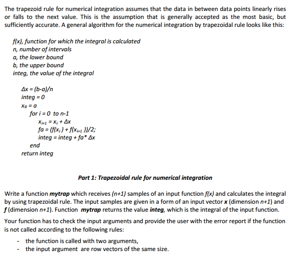 The trapezoid rule for numerical integration assumes | Chegg.com
