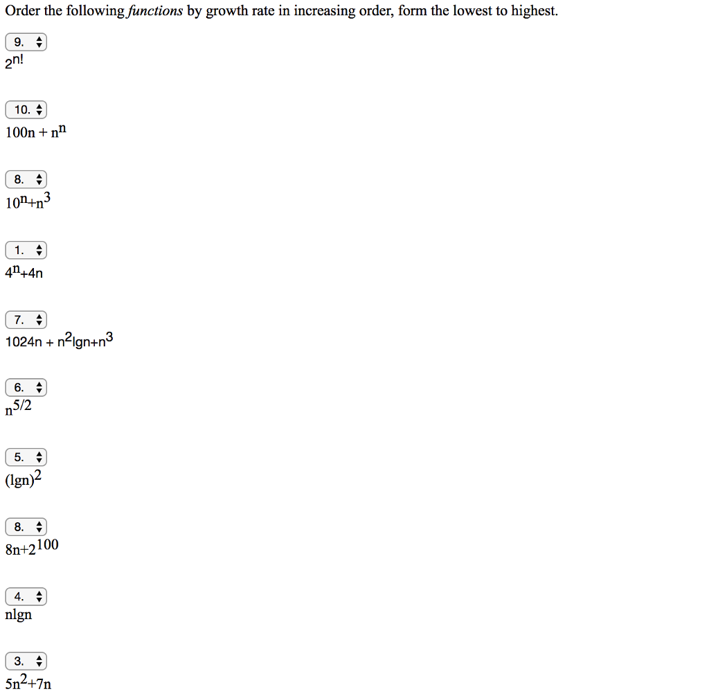 Solved Order the following functions by growth rate in | Chegg.com