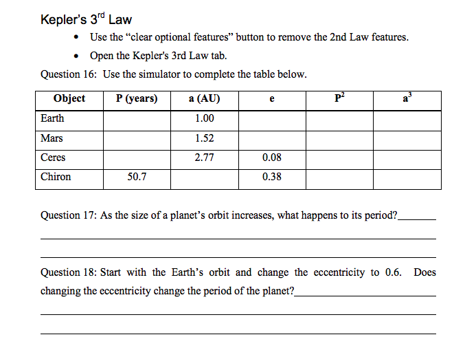 Solved Kepler's 3d Law .Use the "clear optional features" | Chegg.com