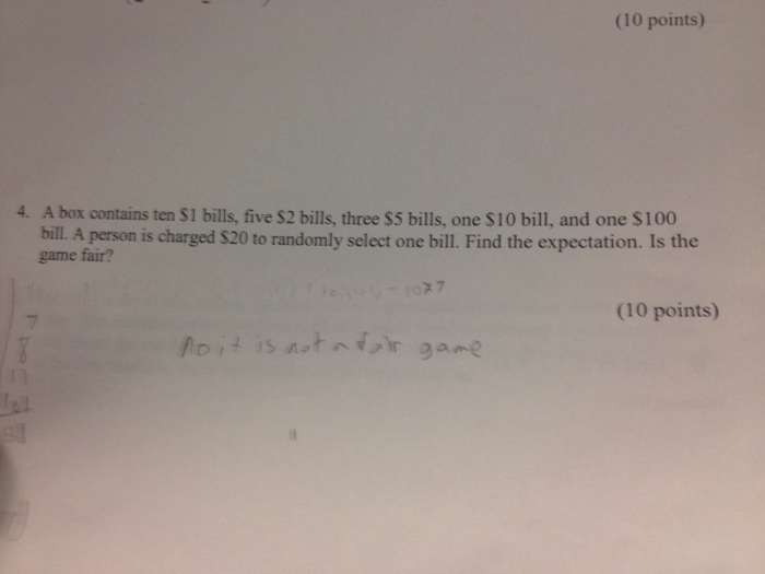 Solved A box contains ten $1 bills, five $2 bills, three $5 | Chegg.com