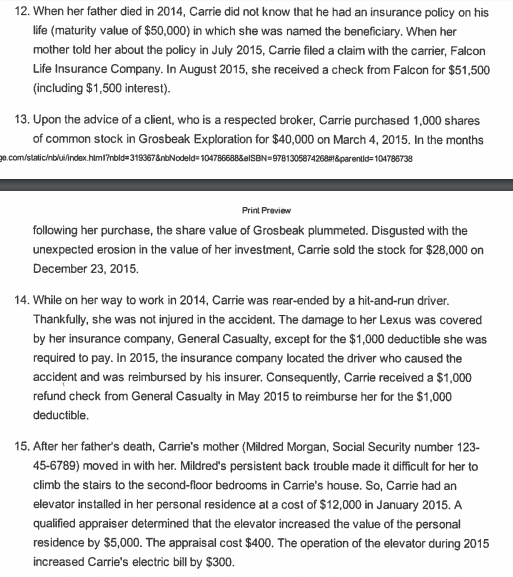 Please complete the tax return for Carrie with the | Chegg.com