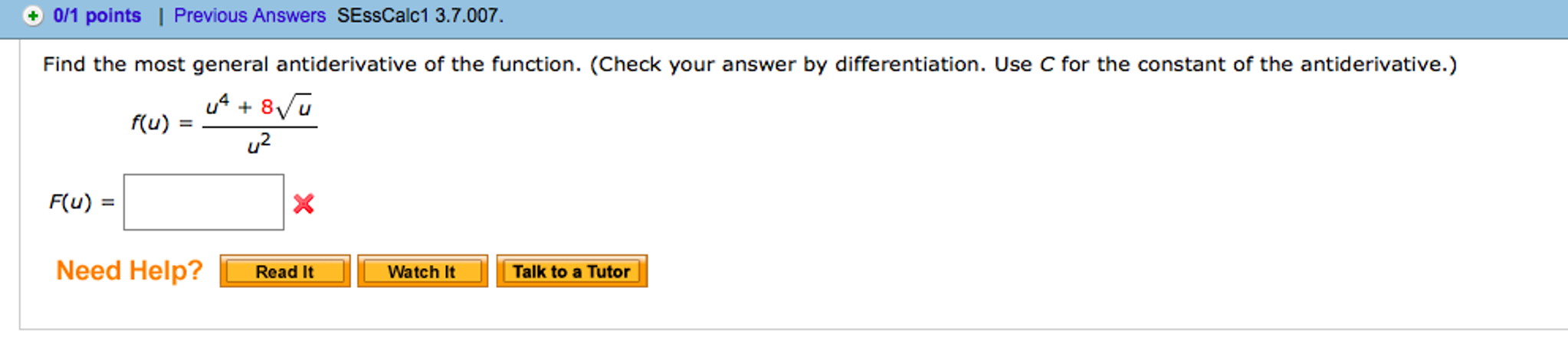 Solved Find The Most General Antiderivative Of The Function