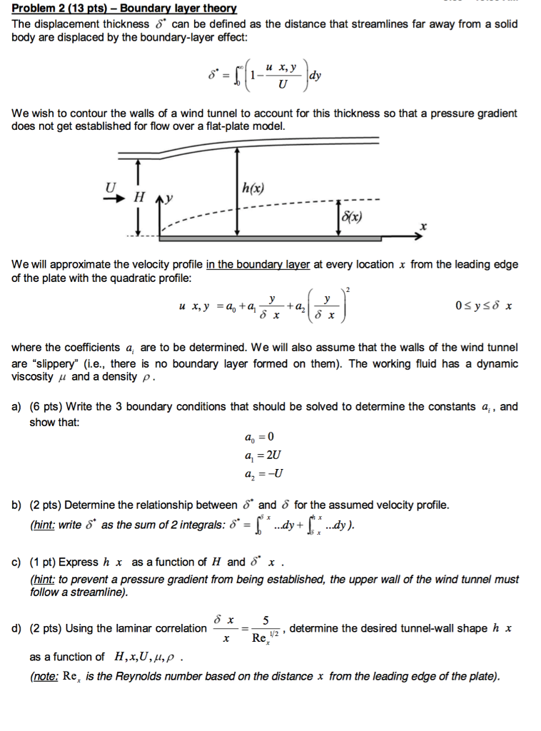 Solved Problem 2 (13 pts Boundary layer theory The | Chegg.com