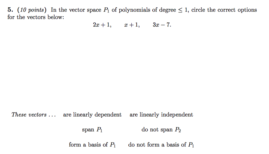 Solved 5. (10 points) In the vector space P of polynomials | Chegg.com