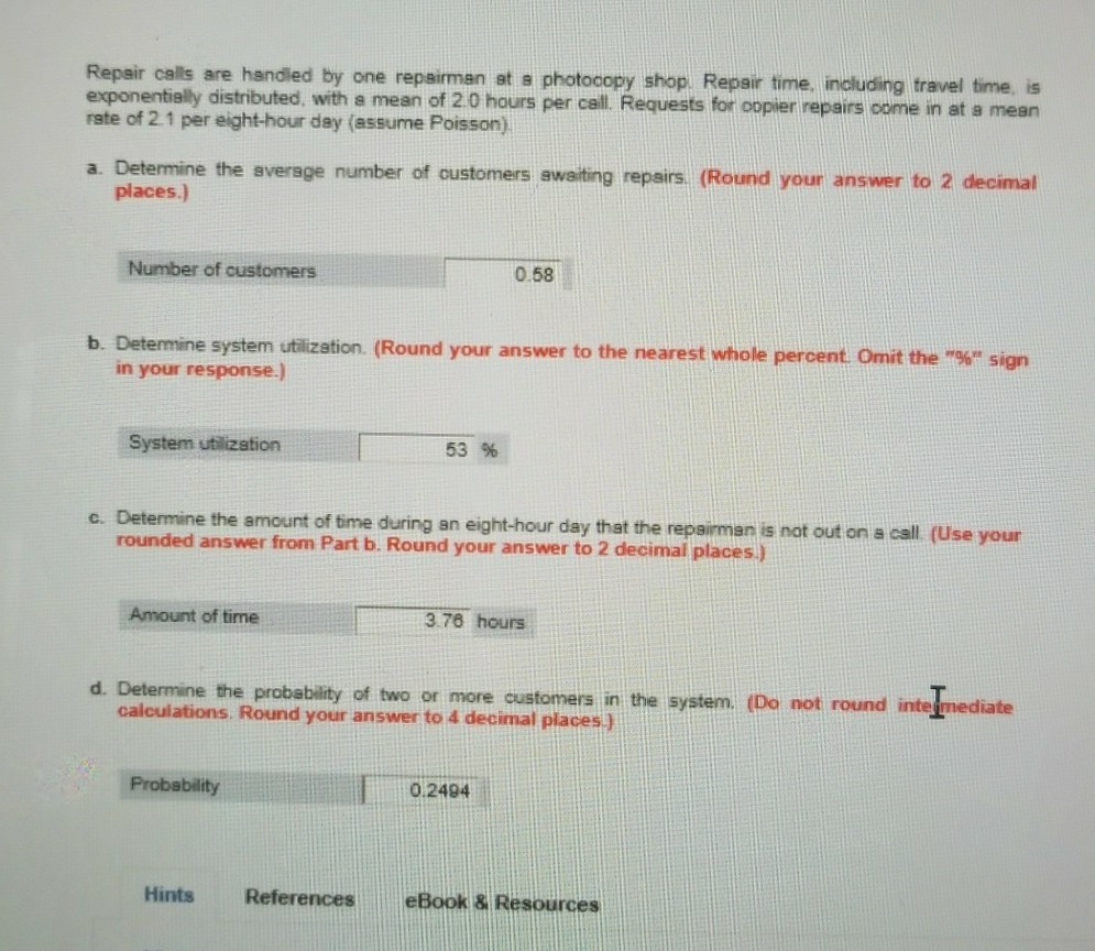 Solved Repair calls are handled by one repairman st a | Chegg.com