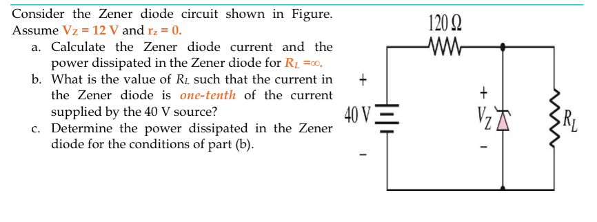 Solved Consider the Zener diode circuit shown in | Chegg.com