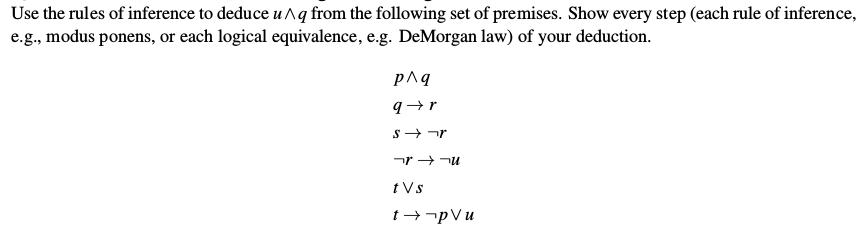 Solved Use the rules of inference to deduce from the | Chegg.com