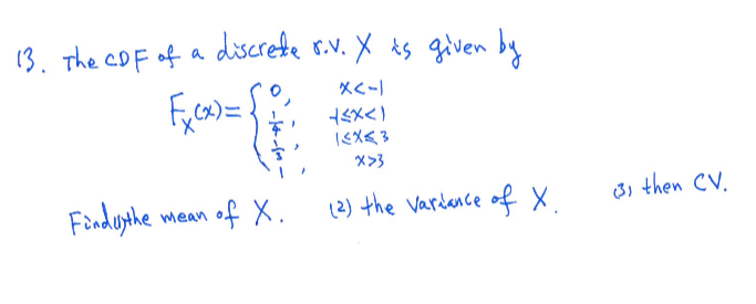 Solved The CDF of a discrete r.v.x is given by F_x(x) = {0, | Chegg.com