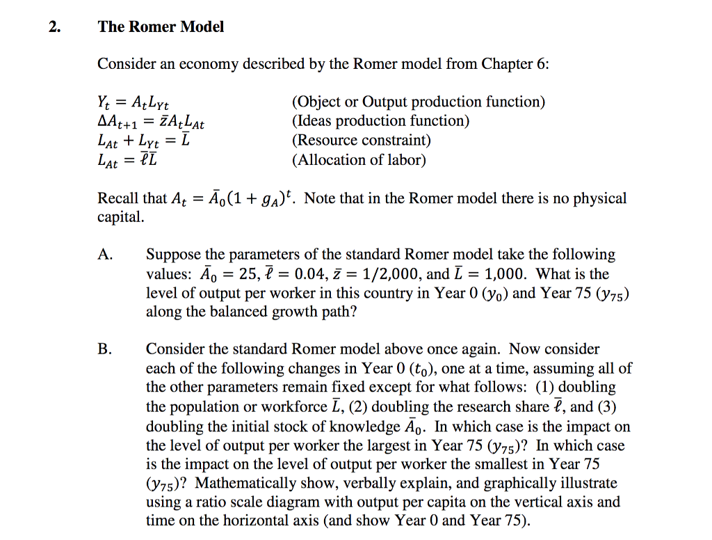 Solved 2. The Romer Model Consider an economy described bv | Chegg.com