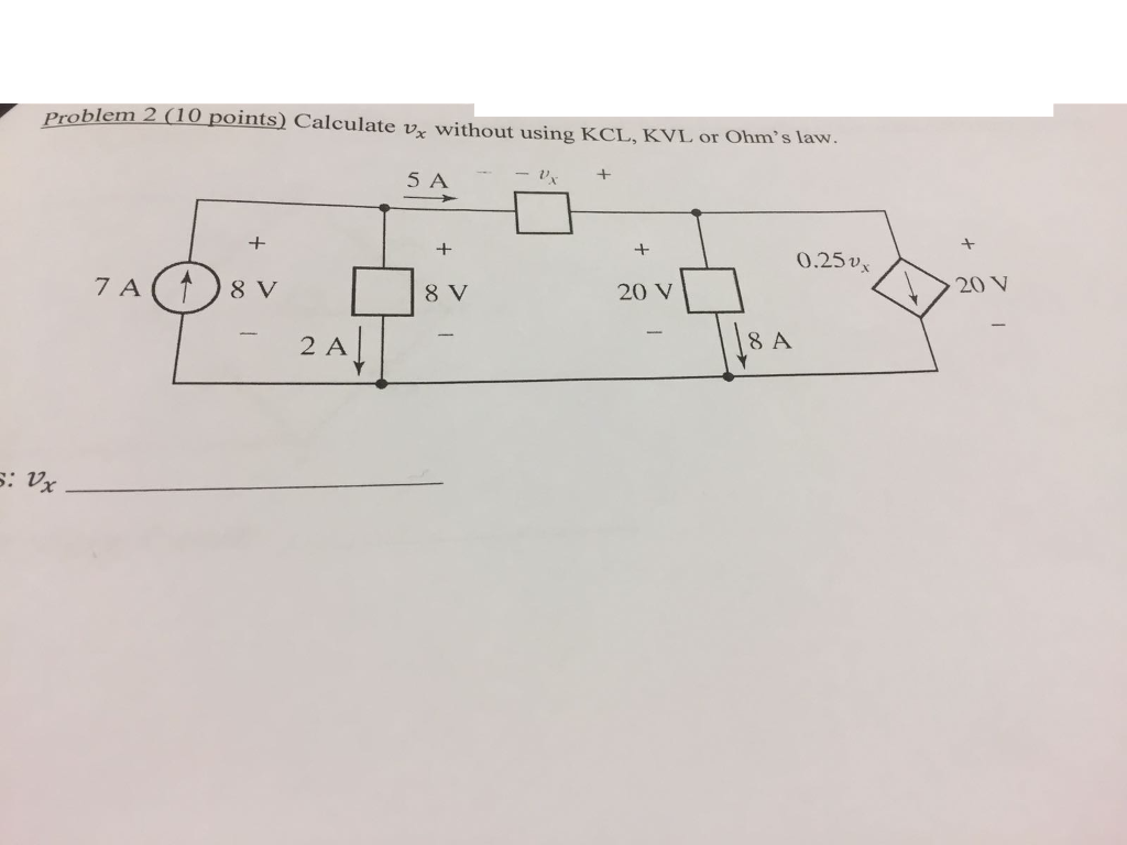 Solved Problem 2 10 points) Calculate vx without using KCL, | Chegg.com