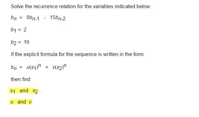 Solved Solve The Recurrence Relation For The Variables