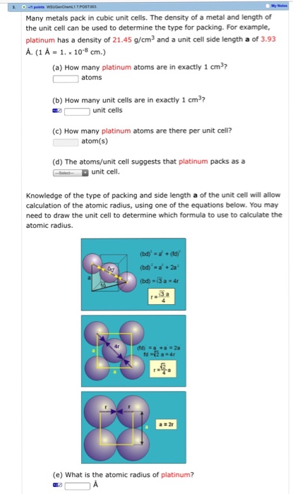 Solved Many metals pack in cubic unit cells. The density o> | Chegg.com
