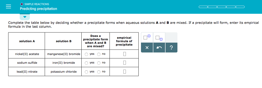 Solved O SIMPLE REACTIONS Predicting precipitation Complete | Chegg.com