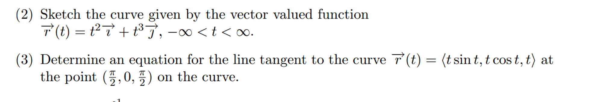 Solved (2) Sketch the curve given by the vector valued | Chegg.com