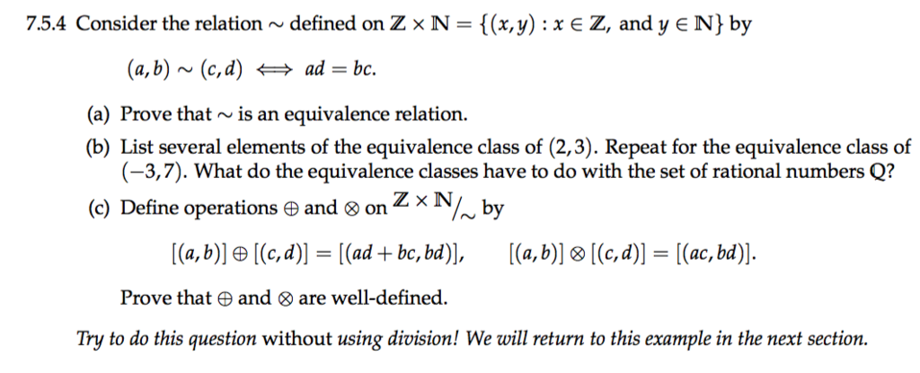 Solved 7.5.4 Consider the relation ~ defined on Z × N = | Chegg.com