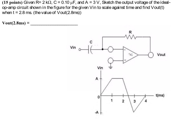Solved (15 points) Given R= 2 kQ, C = 0.10 μF, and A = 3 V, | Chegg.com