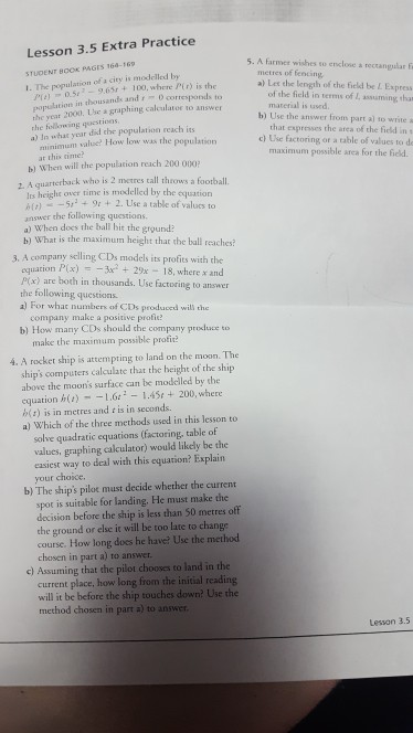 Solved Lesson 3.5 Extra Practice a) In wha" y..lv/ How low | Chegg.com