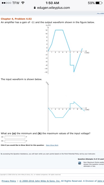 Solved An amplifier has a gain of -11 and the output | Chegg.com