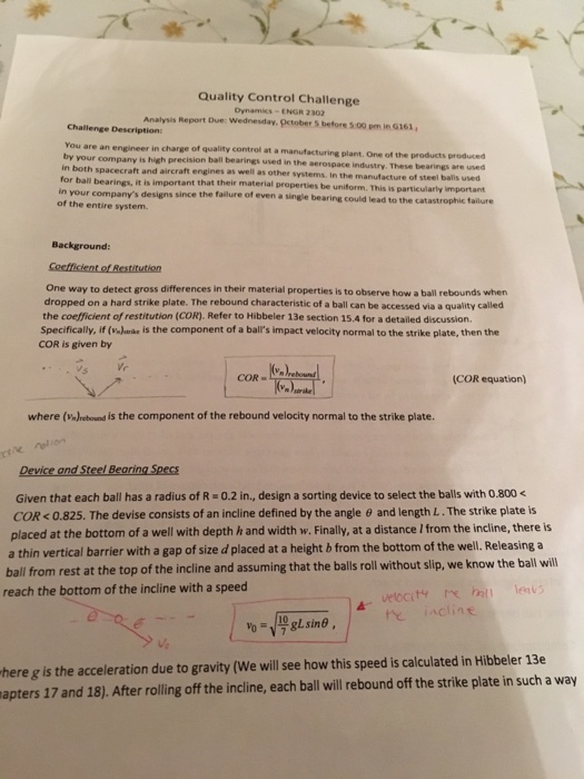 Solved Quality Control Challenge Dynamics-ENGR 2302 Analysis | Chegg.com
