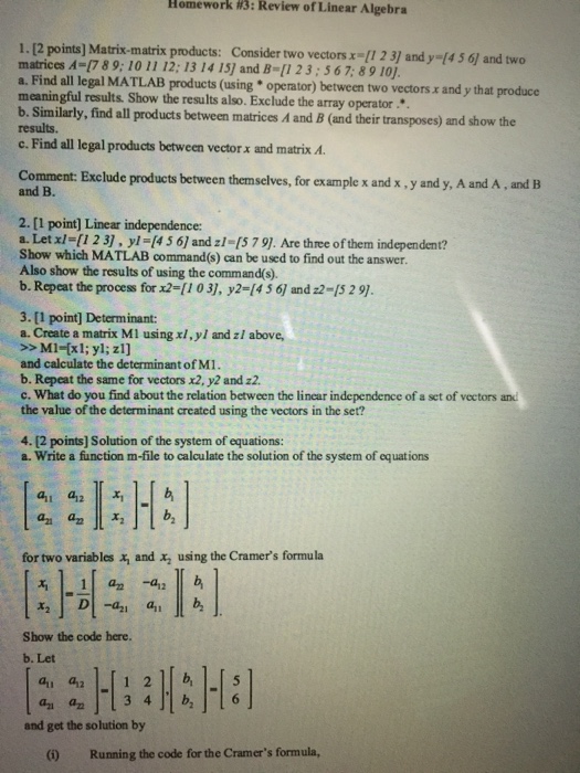 Solved Homework 3: Review of Linear Algebra 1.12 points) | Chegg.com
