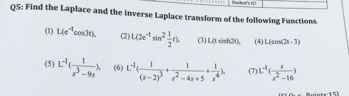 Solved CETSIT Student's ID Q5: Find the Laplace and the | Chegg.com