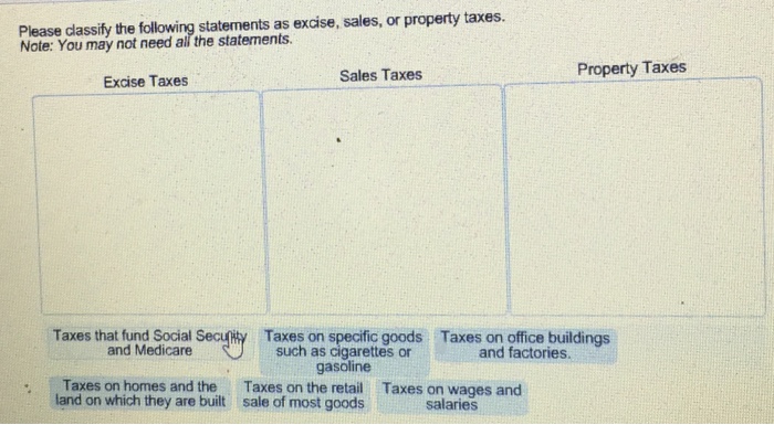 Solved Classify the following statements as excise, sales, | Chegg.com
