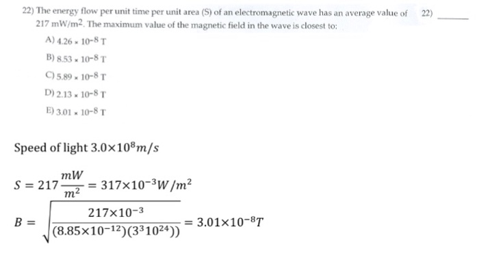 Solved The energy flow per unit time per unit area (S) of an | Chegg.com