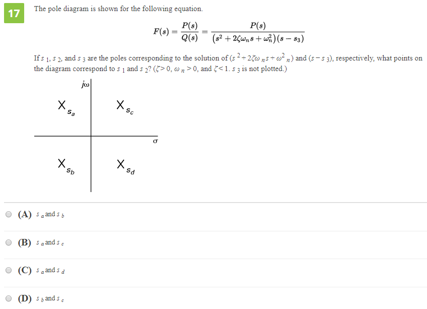 Solved 17 The pole diagram is shown for the following | Chegg.com