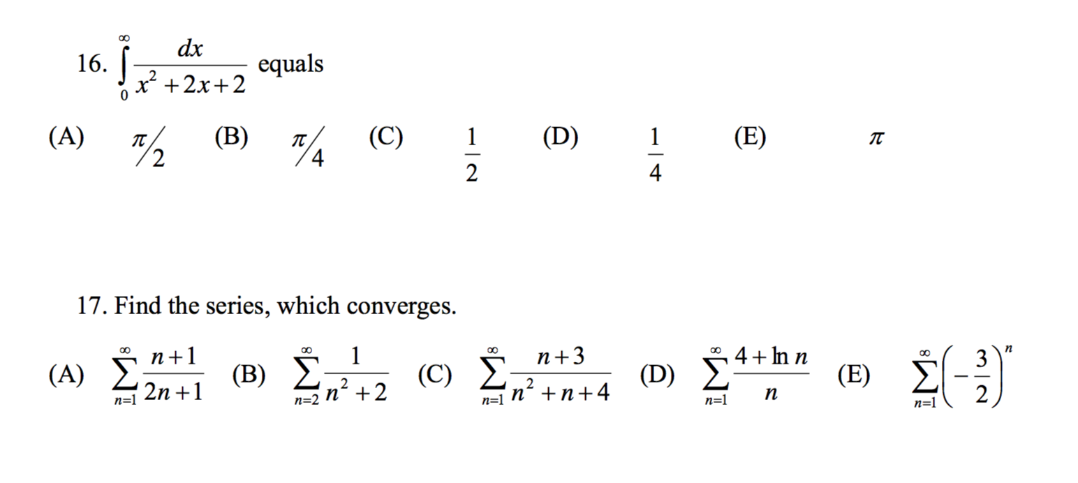 Solved integral 0 infinity dx /x^2+2x+2 equals Find the | Chegg.com