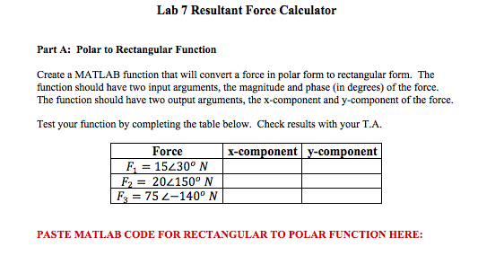 Solved Lab 7 Resultant Force Calculator Part A: Polar to | Chegg.com