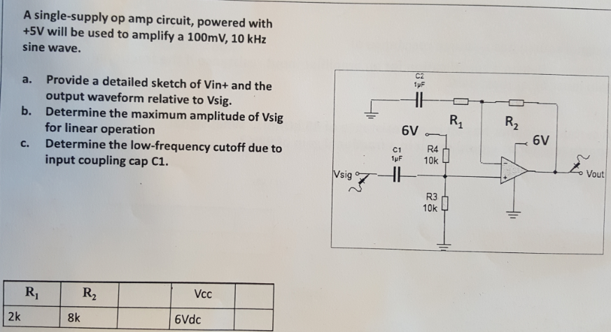 A single-supply op amp circuit, powered with +5V will | Chegg.com