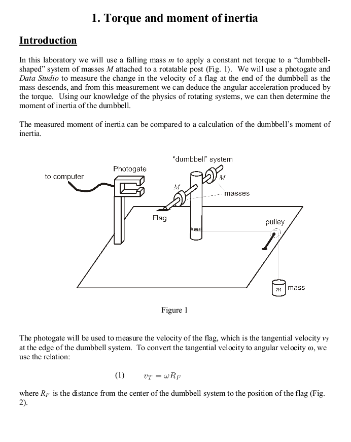 Solved 1. Torque and moment of inertia Introduction In this | Chegg.com