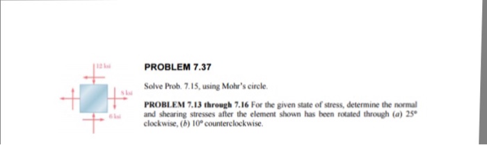 Solved Solve Prob. 7.15, using Mohr's circle. For the | Chegg.com Solved Solve Prob. 7.15, using Mohr's circle. For the | Chegg.com