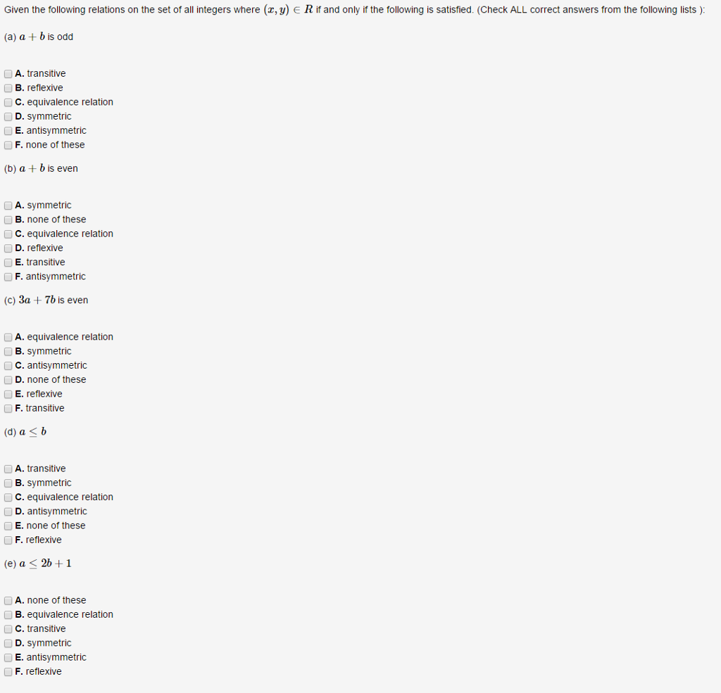 Solved Given the following relations on the set of all | Chegg.com
