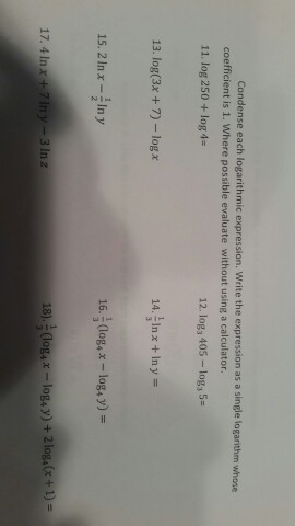 Solved Condense each logarithmic expression. Write the | Chegg.com