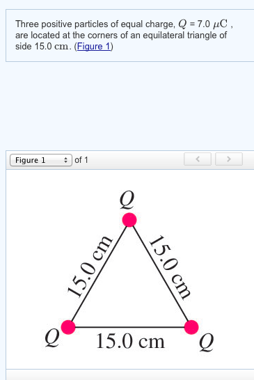 Solved Three positive particles of equal charge, Q = 7.0 mu | Chegg.com