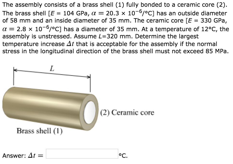 Solved The assembly consists of a brass shell (1) fully | Chegg.com