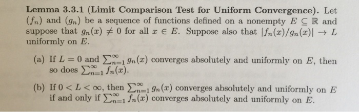 Solved Lemma 3.3.1 (Limit Comparison Test for Uniform | Chegg.com