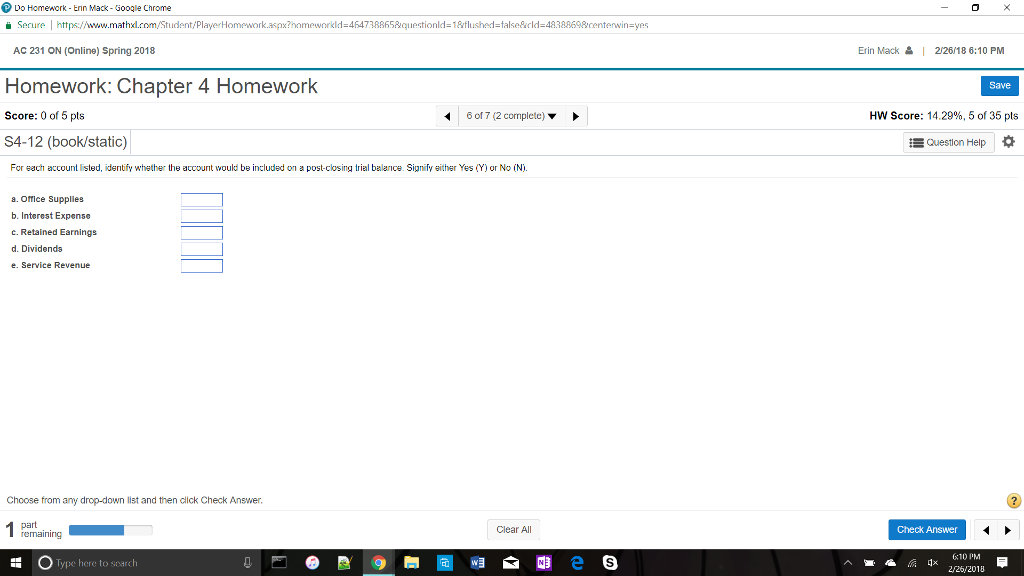 Accounting Archive | February 26, 2018 | Chegg.com