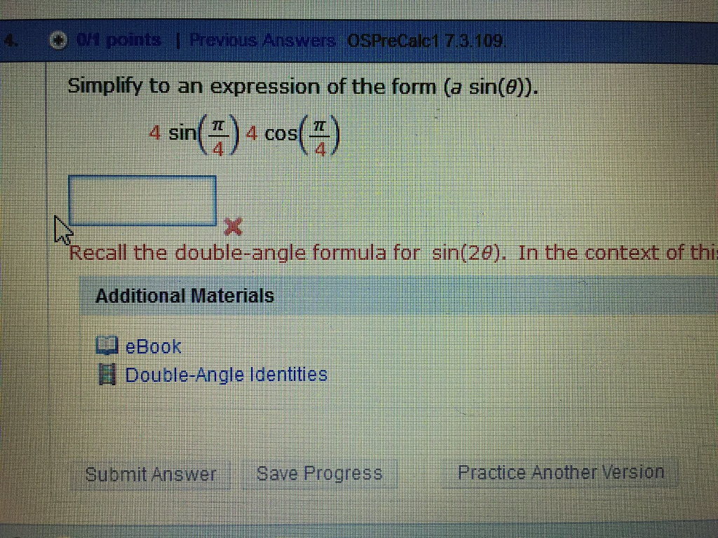 Solved Simplify to an expression of the form (a sin(theta)). | Chegg.com