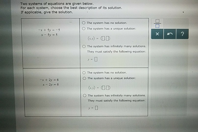 Solved Two systems of equations are given below. For each | Chegg.com