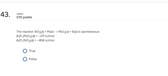 Solved 0.10 points The reaction SiO2(sj + Pb(s) → PbO2(s) + | Chegg.com