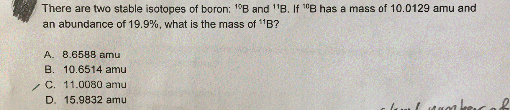 Solved There are two stable isotopes of boron: 10B and 11B. | Chegg.com
